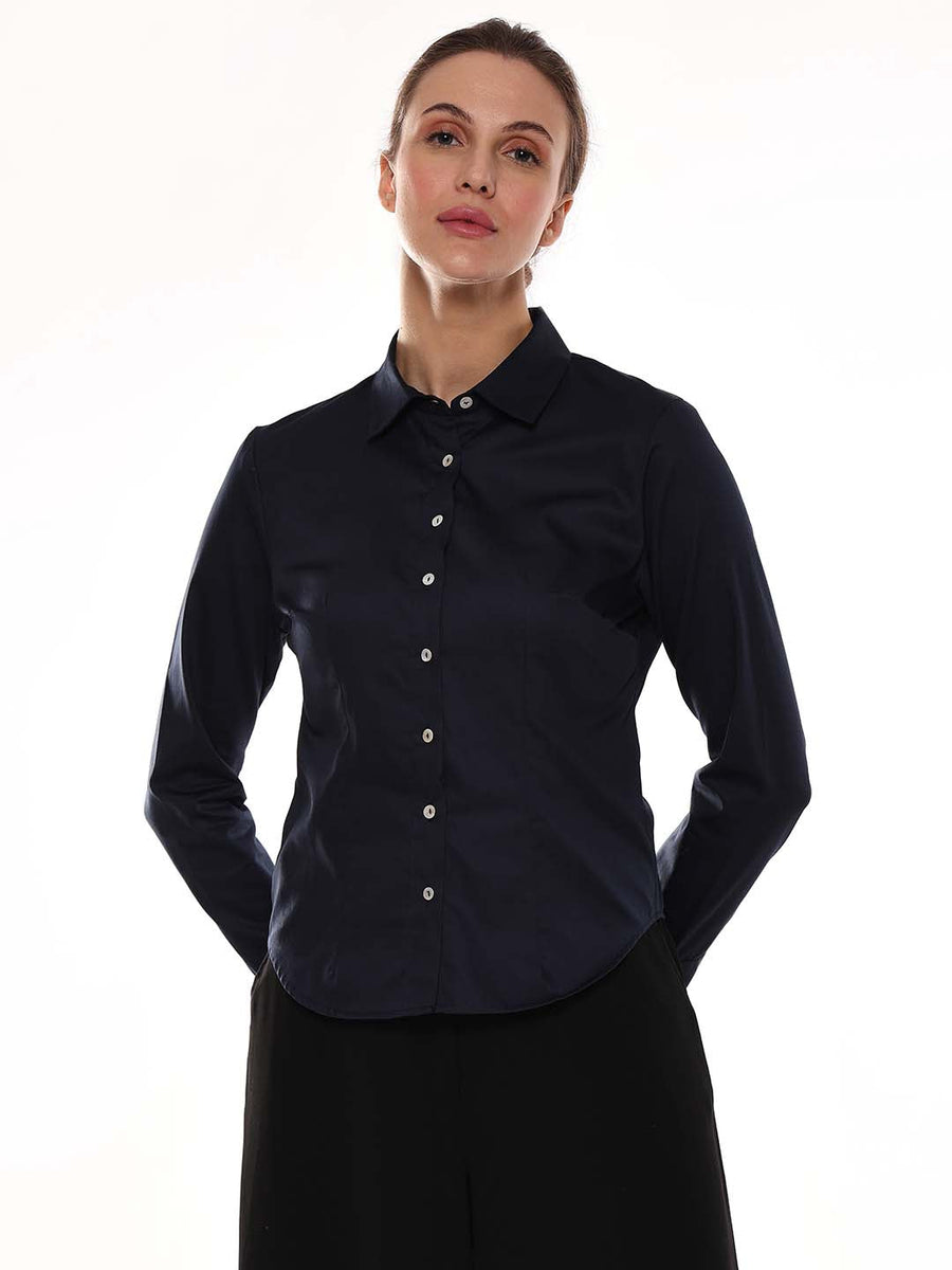 Armani Navy Blue Cotton Formal Shirt for Women - from GAZILLION – Gazillion